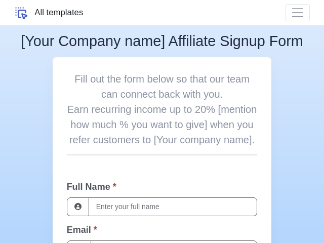 Form Templates For Affiliate Signup Form - FormNX