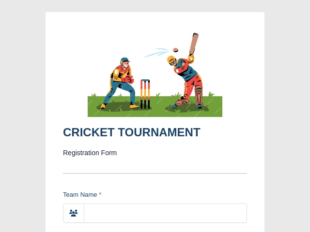 Cricket Tournament Registration Form Template - FormNX